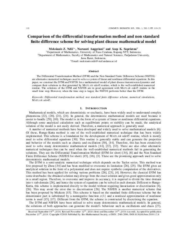(PDF) Comparison of the differential transformation method and non standard finite difference ...