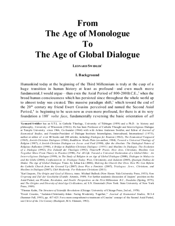 (PDF) Humankind from the Age of Monologue to the Age of Global Dialogue