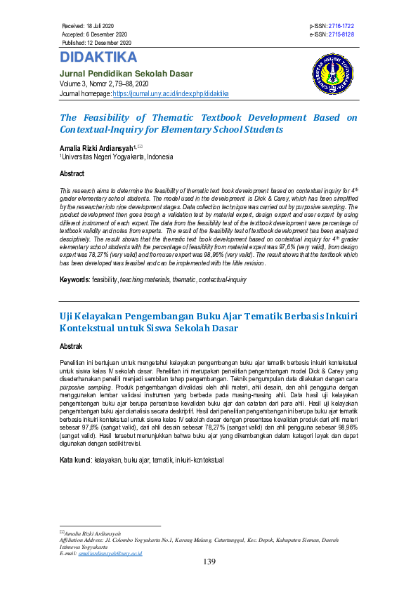 (PDF) Uji Kelayakan Pengembangan Buku Ajar Tematik Berbasis Inkuiri Kontekstual untuk Siswa ...