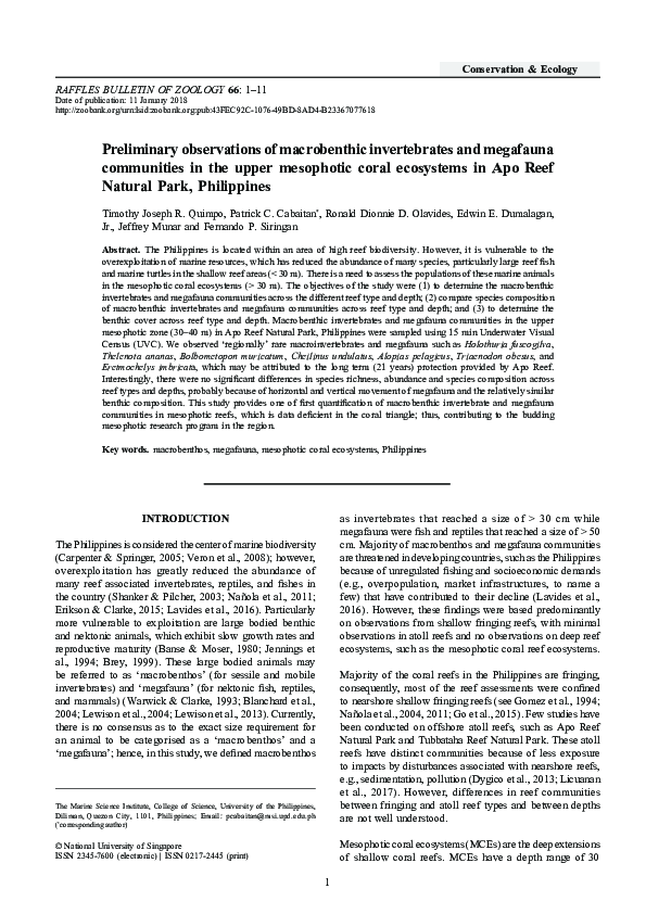 (PDF) Preliminary observations of macrobenthic invertebrates and ...