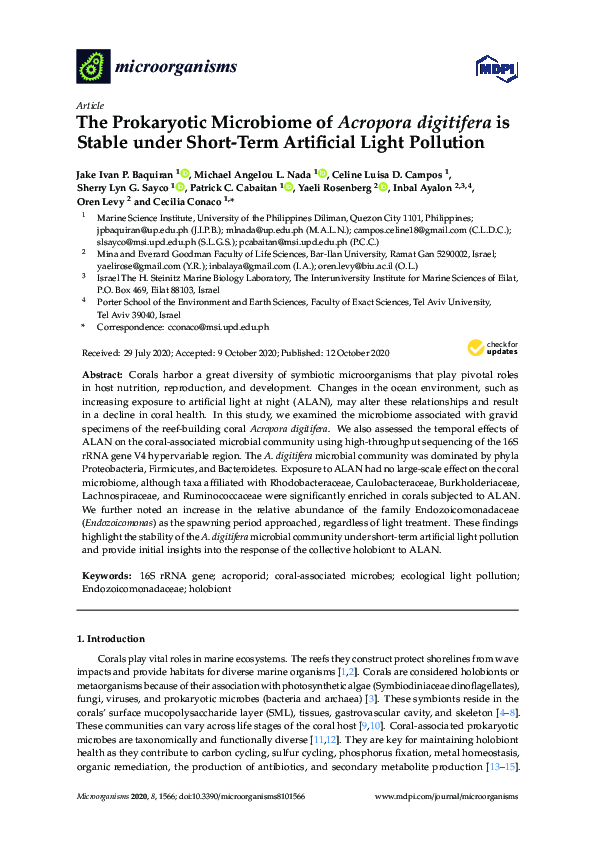 (PDF) The Prokaryotic Microbiome of Acropora digitifera is Stable under ...