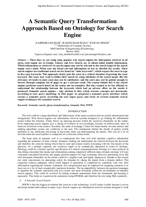Pdf A Semantic Query Transformation Approach Based On Ontology For Search Engine