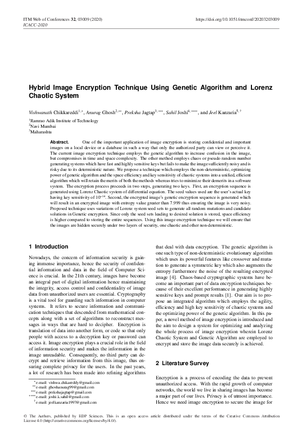 (PDF) Hybrid Image Encryption Technique Using Genetic Algorithm and Lorenz Chaotic System