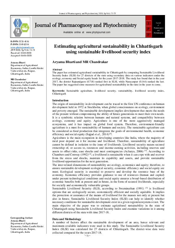 (PDF) Estimating agricultural sustainability in Chhattisgarh using ...