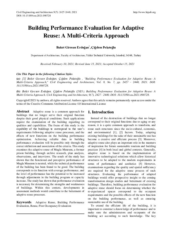 (PDF) Building Performance Evaluation for Adaptive Reuse: A Multi ...