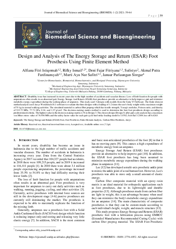 (PDF) Design and Analysis of The Energy Storage and Return (ESAR) Foot ...