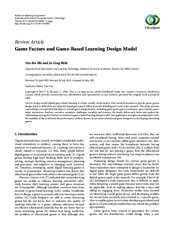 (PDF) Game Factors and Game-Based Learning Design Model