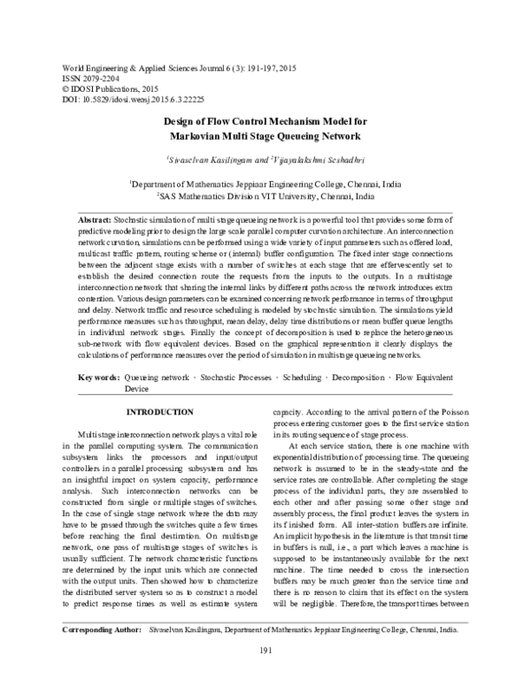 (PDF) Design of Flow Control Mechanism Model for Markovian Multi Stage Queueing Network
