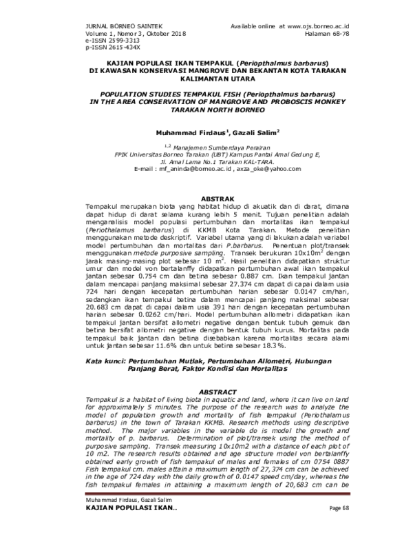 (PDF) KAJIAN POPULASI IKAN TEMPAKUL (Periopthalmus barbarus) DI KAWASAN ...