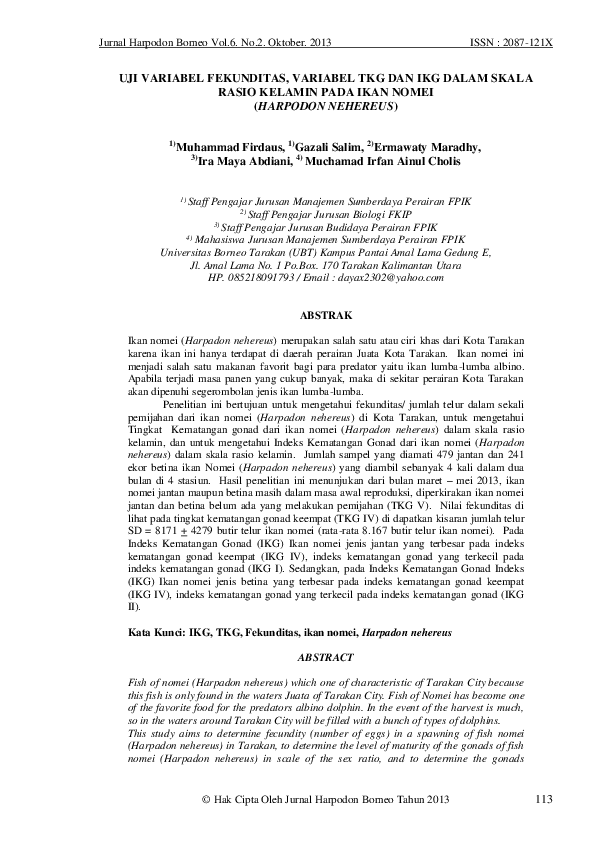 (PDF) Uji Variabel Fekunditas, Variabel TKG Dan Ikg Dalam Skala Rasio ...