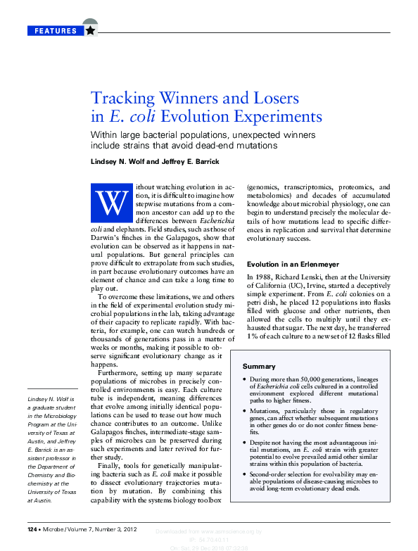 (PDF) Tracking Winners and Losers in E. coli Evolution Experiments
