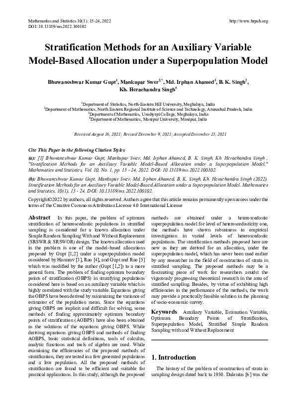(PDF) Stratification Methods for an Auxiliary Variable Model-Based Allocation under a ...