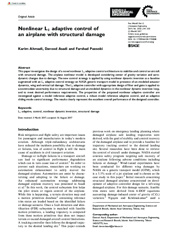 (PDF) Nonlinear L1 adaptive control of an airplane with structural damage