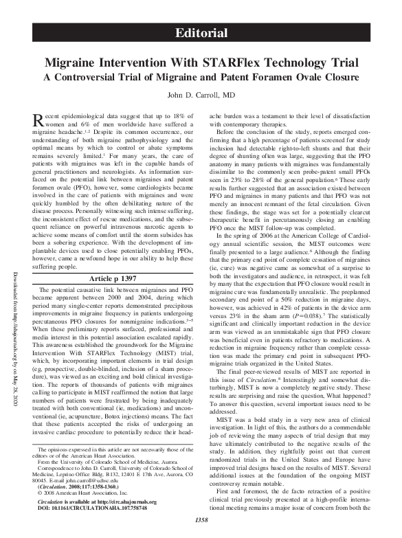 (PDF) Migraine intervention with STARFlex technology (MIST) trial