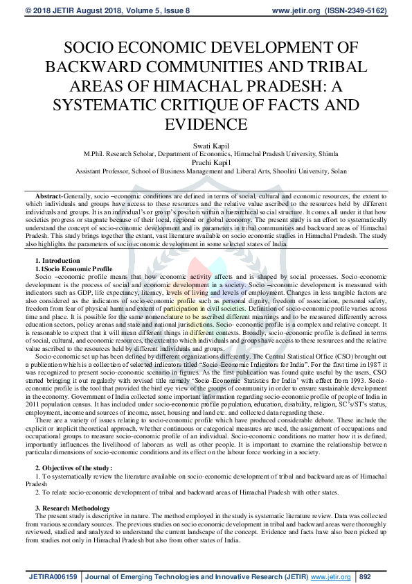(PDF) Socio Economic Development of Backward Communities and Tribal ...