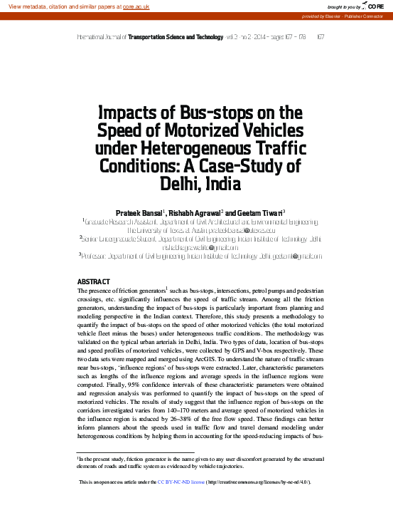 (PDF) Impacts of Bus-stops on the Speed of Motorized Vehicles under ...
