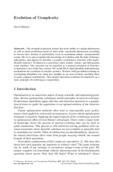 (PDF) Evolution of Complexity