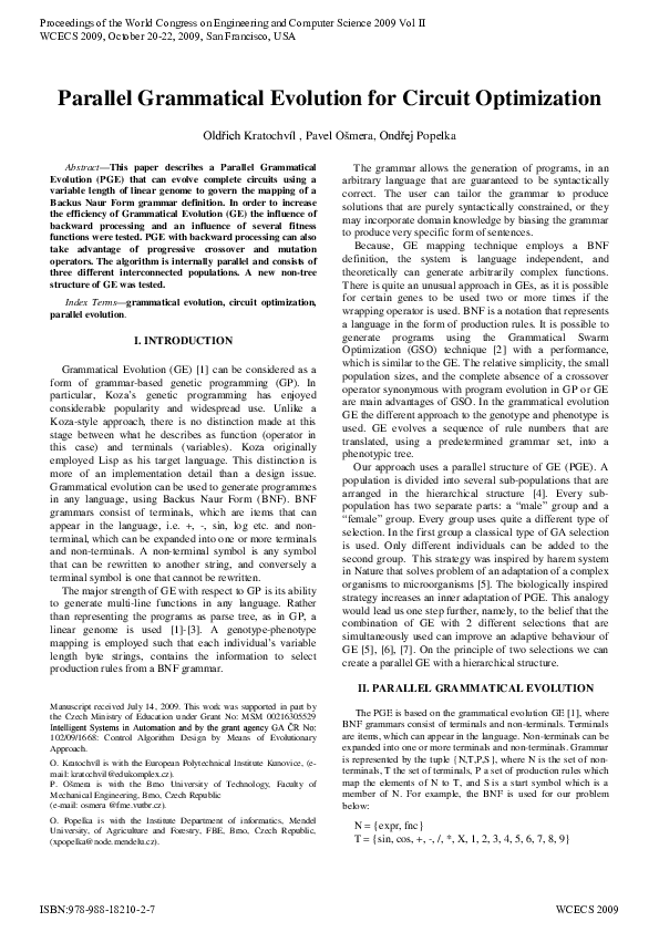 (PDF) Parallel Grammatical Evolution for Circuit Optimization | Pavel Osmera - Academia.edu