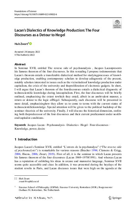 (PDF) Lacan's Dialectics of Knowledge Production: The Four Discourses ...