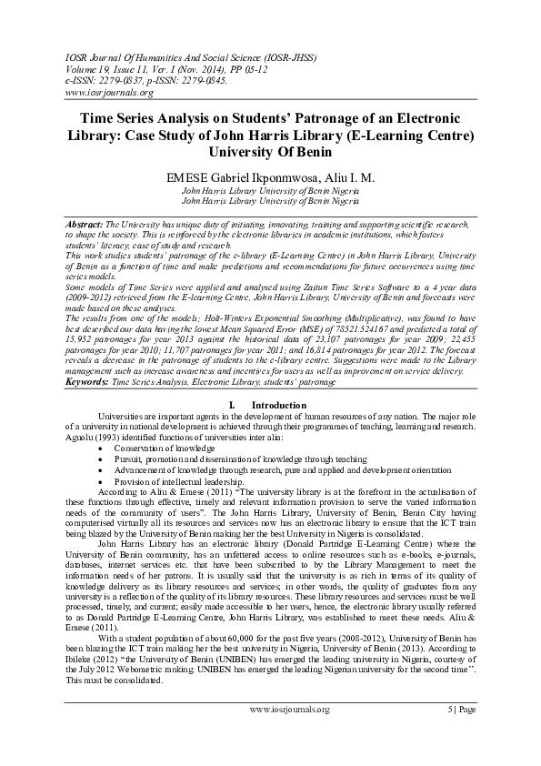 (PDF) Time Series Analysis on Students Patronage of an Electronic ...