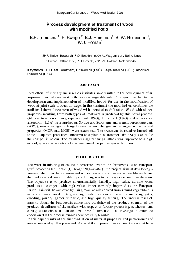 (PDF) European Conference on Wood Modification 2005 Process development ...