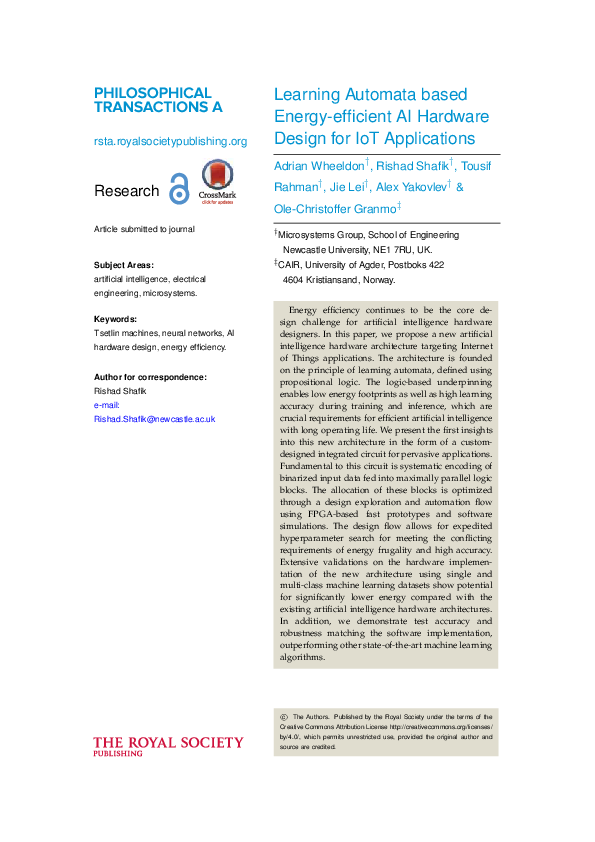 Pdf Learning Automata Based Energy Efficient Ai Hardware Design For Iot Applications