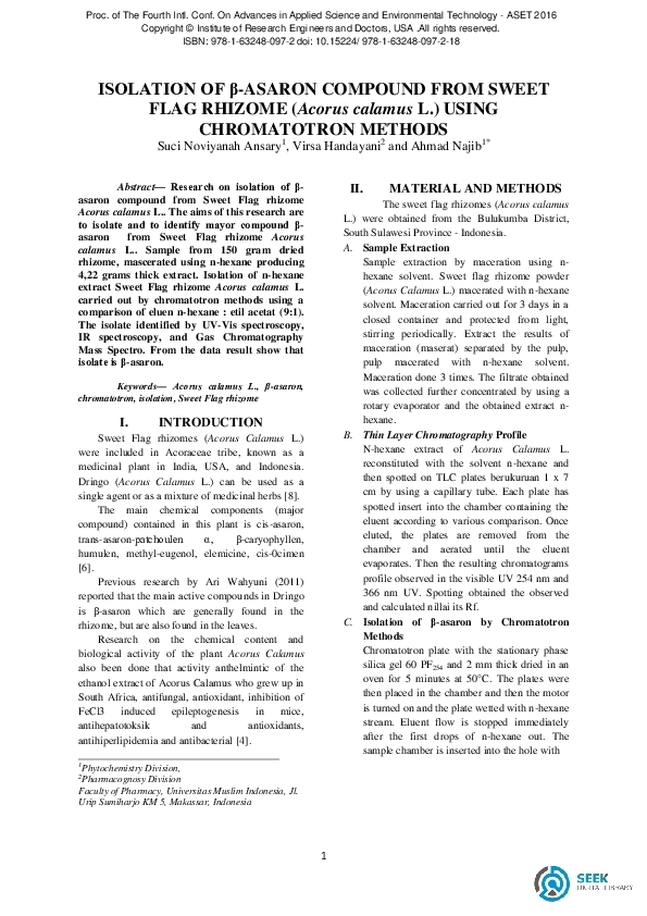 (PDF) Isolation of asaron compound from sweet flag rhizome Acorus ...