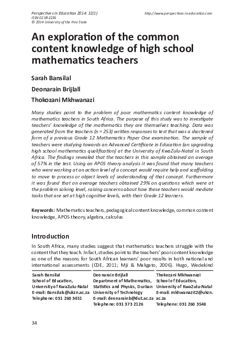 (PDF) An exploration of the common content knowledge of high school ...