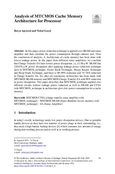 (PDF) Analysis of MTCMOS Cache Memory Architecture for Processor