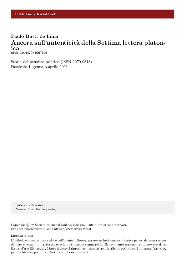(PDF) Ancora sull'autenticità della Settima Lettera platonica (Once again on the authenticity of ...
