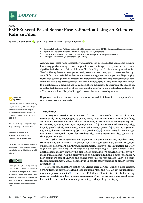 Pdf Espee Event Based Sensor Pose Estimation Using An Extended
