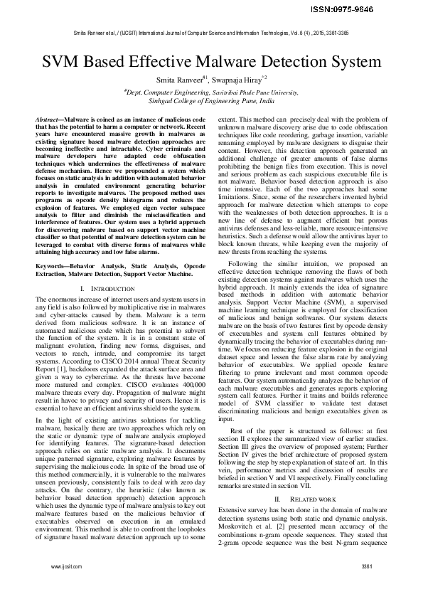 (PDF) SVM Based Effective Malware Detection System