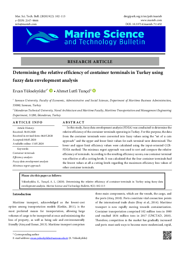 (PDF) Determining the Relative Efficiency of Container Terminals in Turkey Using Fuzzy Data ...