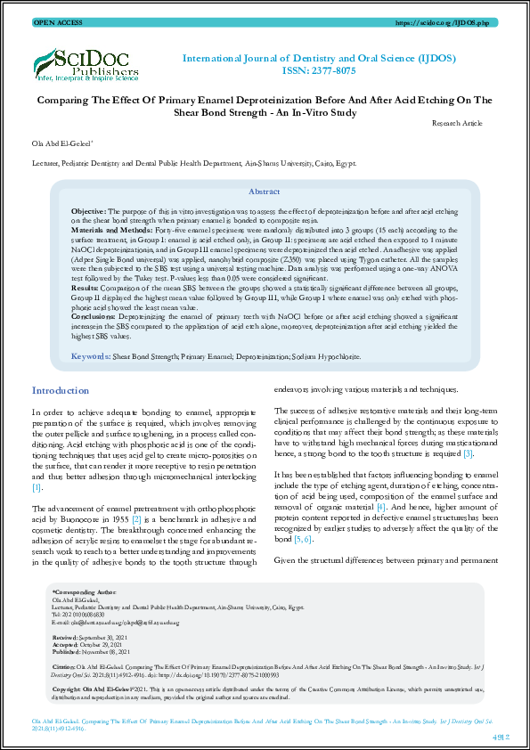 (PDF) Comparing The Effect Of Primary Enamel Deproteinization Before ...