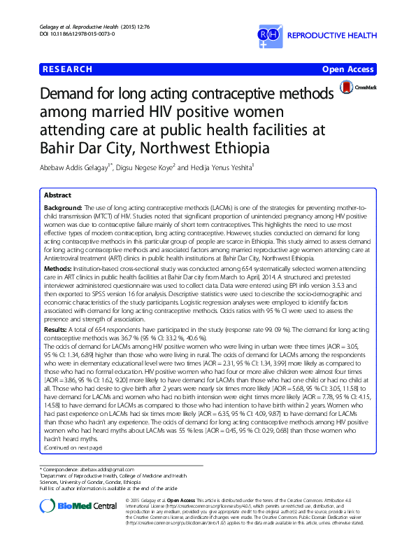 (PDF) Demand for Long Acting Contraceptive Methods and Associated ...