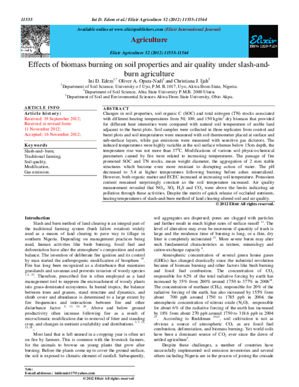 (PDF) Effects of biomass burning on soil properties and air quality ...