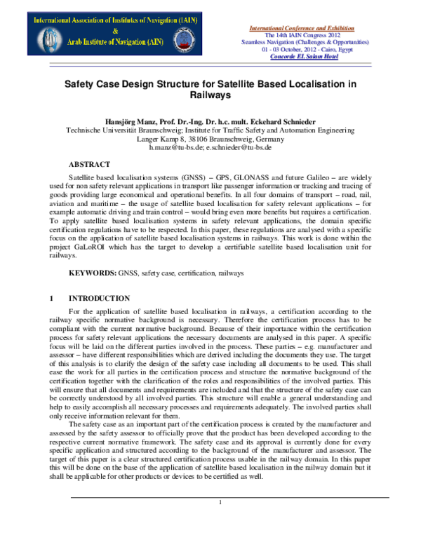 (PDF) Safety Case Design Structure for Satellite Based Localisation in ...