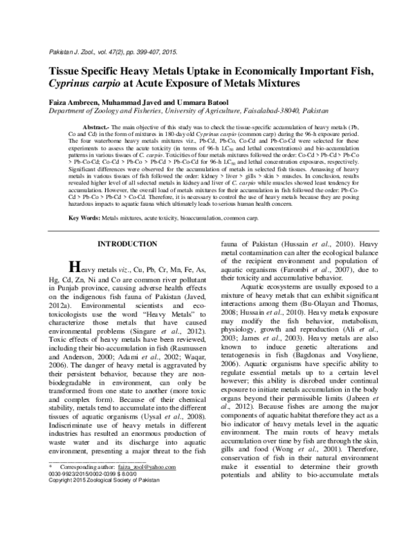 (PDF) Tissue specific heavy metals uptake in economically important ...
