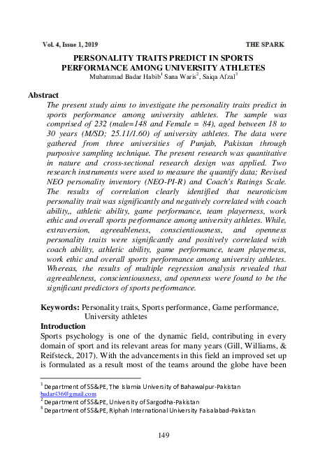 (PDF) Personality Traits Predict in Sports Performance Among University ...