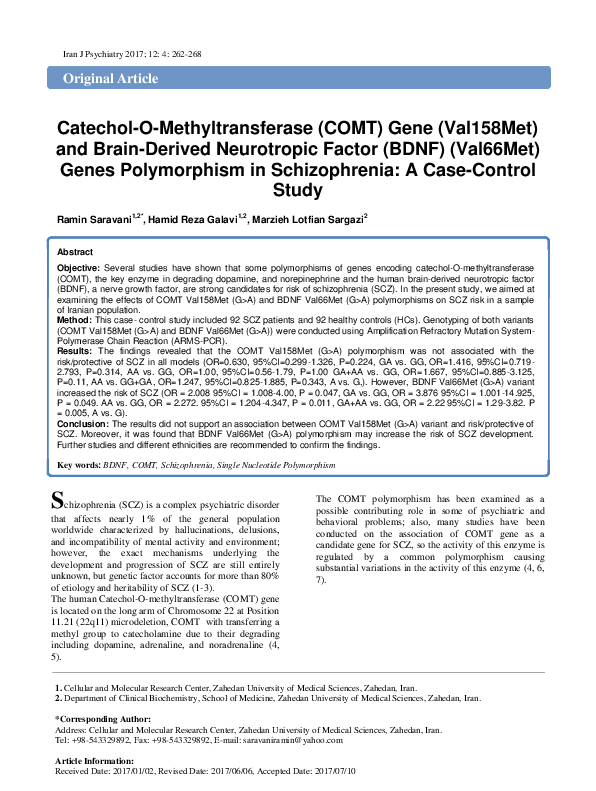 (PDF) Catechol-O-Methyltransferase (COMT) Gene (Val158Met) and Brain ...