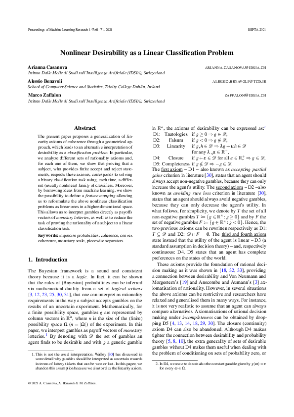 (PDF) Nonlinear Desirability as a Linear Classification Problem