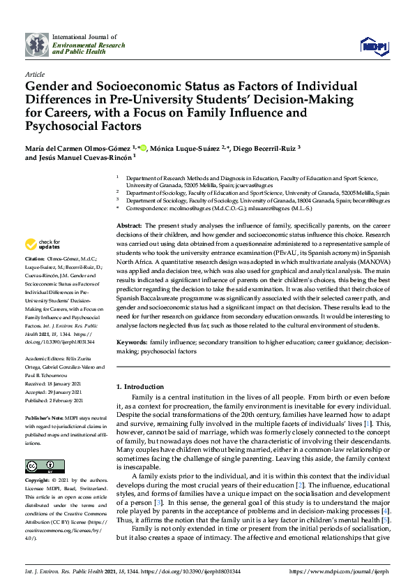 (PDF) Gender and Socioeconomic Status as Factors of Individual ...
