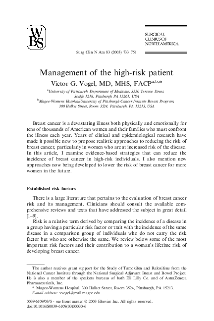 (PDF) Management of the high-risk patient