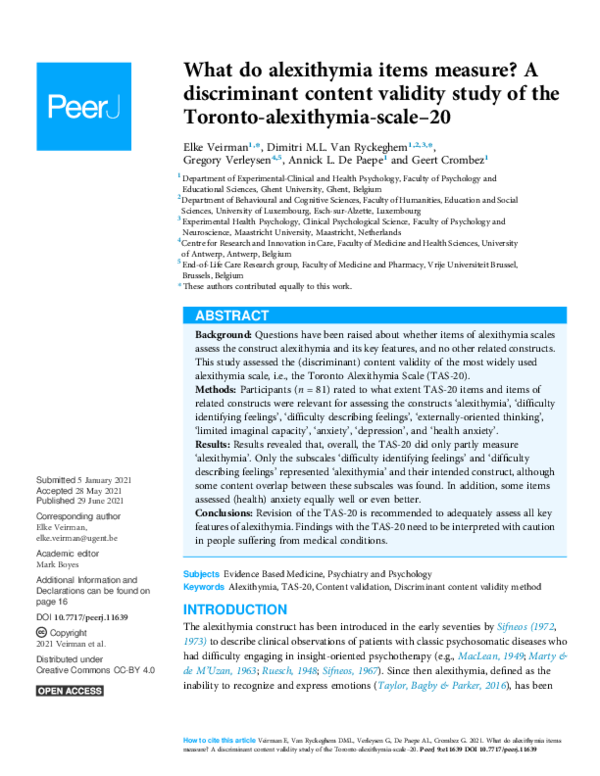 (PDF) What do alexithymia items measure? A discriminant content ...