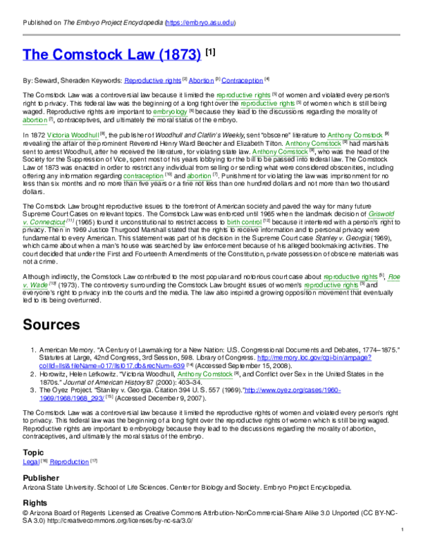 (PDF) The Comstock Law (1873)