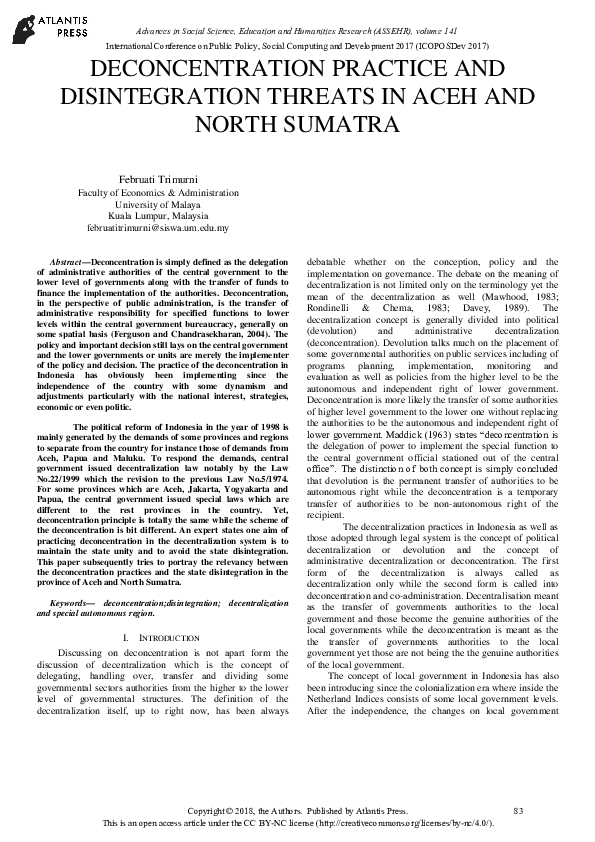 (PDF) Deconcentration Practice and Disintegration Threats in Aceh and ...