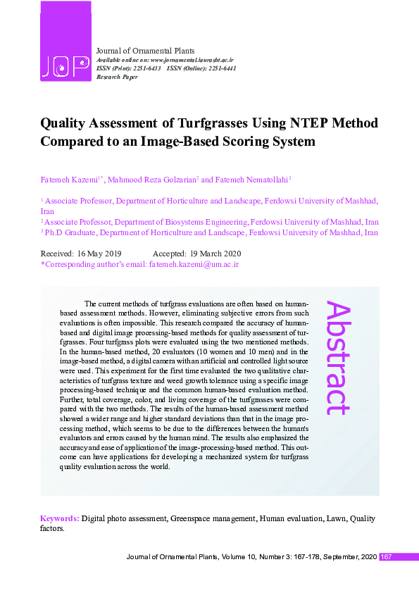 (PDF) Quality Assessment of Turfgrasses Using NTEP Method Compared to ...