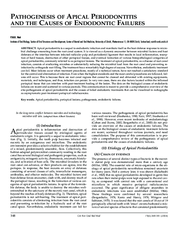 (PDF) Pathogenesis of apical periodontitis and the causes of endodontic ...