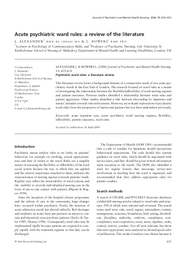 (PDF) Acute psychiatric ward rules: a review of the literature