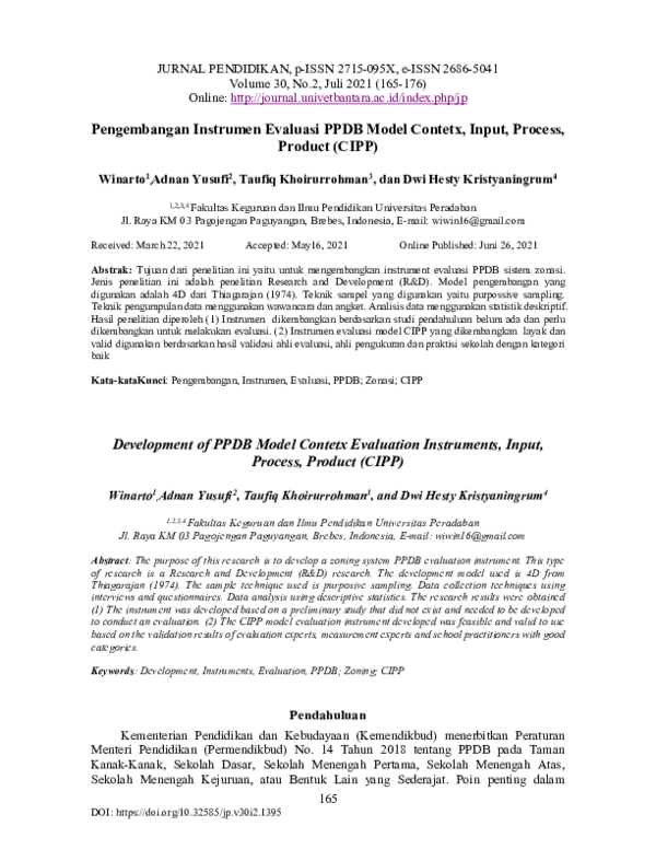(PDF) Pengembangan Instrumen Evaluasi PPDB Model Contetx, Input ...